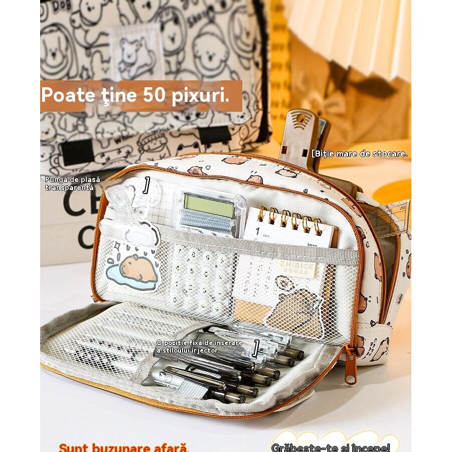 Penar scolar, 3 piese, Penar pentru copii, capybara, vine cu un breloc ...