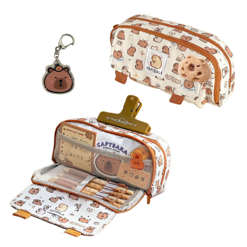 Penar scolar, 3 piese, Penar pentru copii, capybara, vine cu un breloc ...