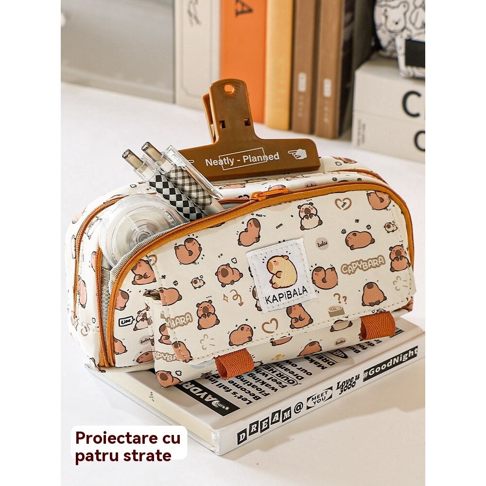 Penar scolar, 3 piese, Penar pentru copii, capybara, vine cu un breloc ...