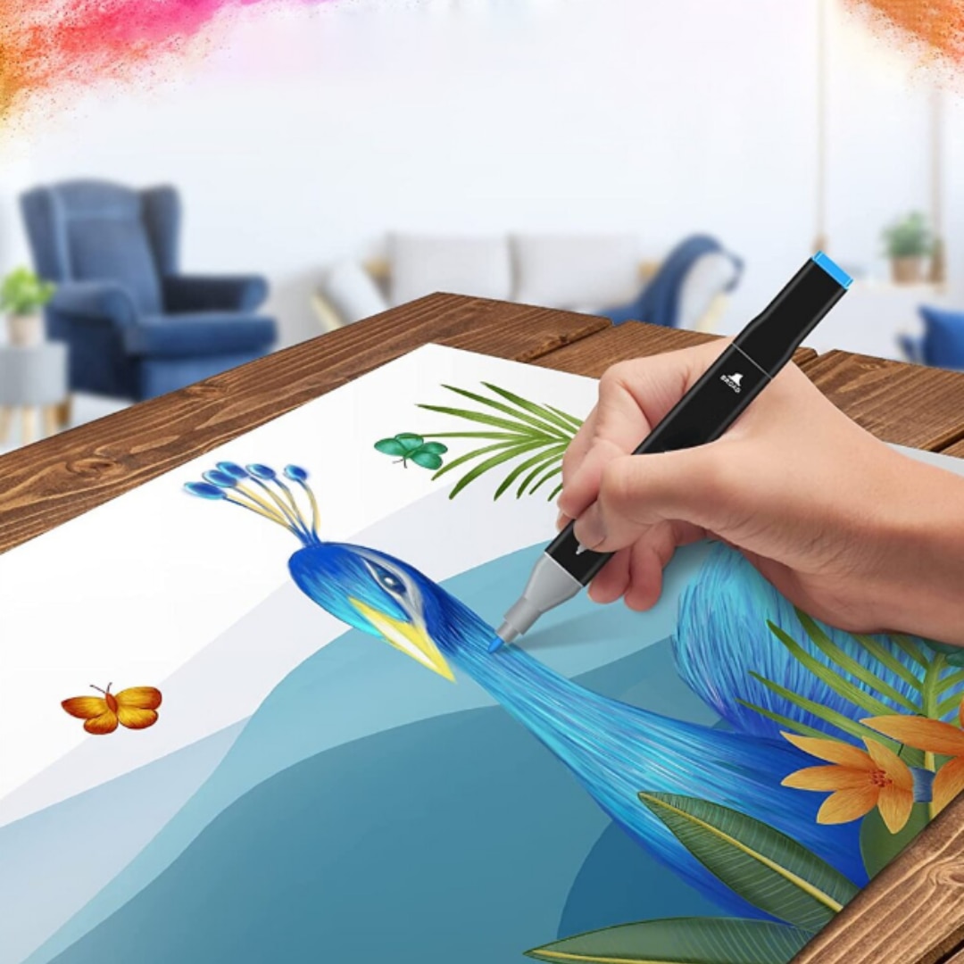 Set 80 Markere Zenino, 2 Varfuri, Culori Intense, Geanta de Depozitare ...