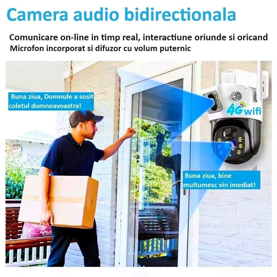 Camera WIFI de supraveghere 72DESI, 6 MP+Zoom 4x, HD 1920x1080p, panou ...