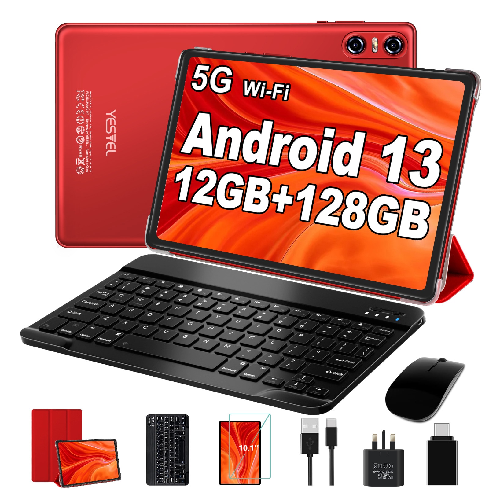 Tableta de 10 Inchi, Android 13, 12GB RAM + 128GB ROM, 5MP + 8MP Camera ...