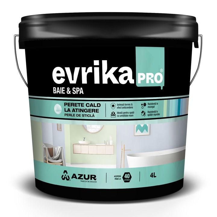 Vopsea Lavabila Evrika PRO Baie&Spa cu perle de sticla, Gri Marmura, 4l ...