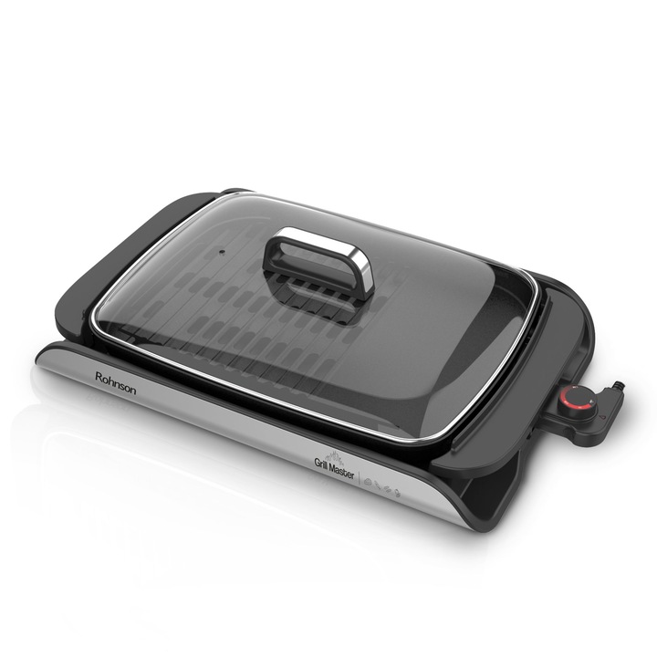Gratar electric cu capac, Rohnson R2528 Grill Master, 2000W, 30 x 40 cm ...