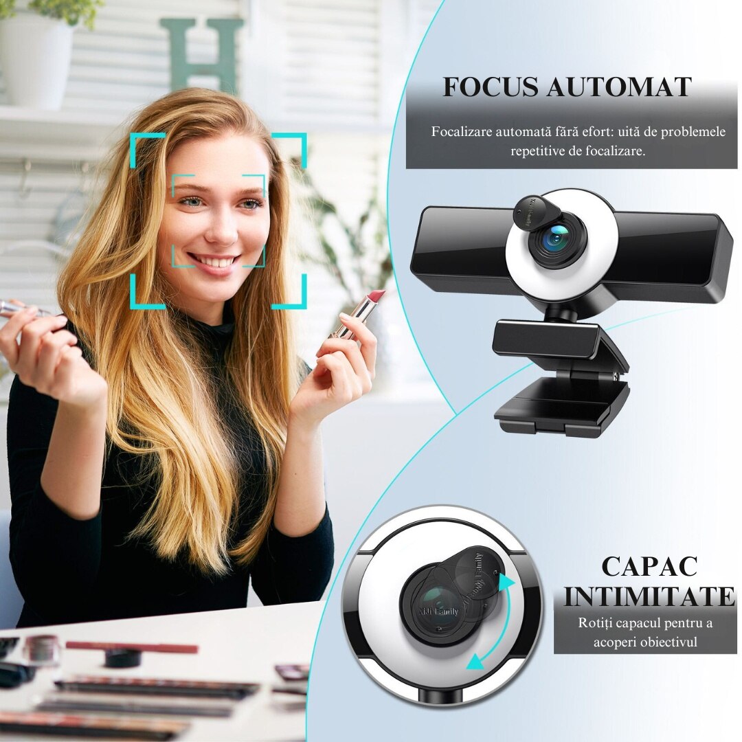 Camera Web 4K Full HD, Webcam 8 Milioane de pixeli, Microfon Dual ...
