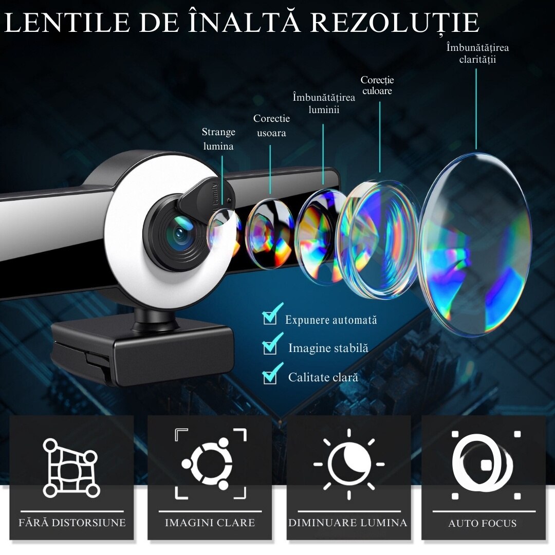 Camera Web 4K Full HD, Webcam 8 Milioane de pixeli, Microfon Dual ...