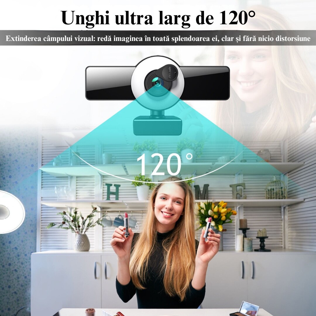 Camera Web 4K Full HD, Webcam 8 Milioane de pixeli, Microfon Dual ...