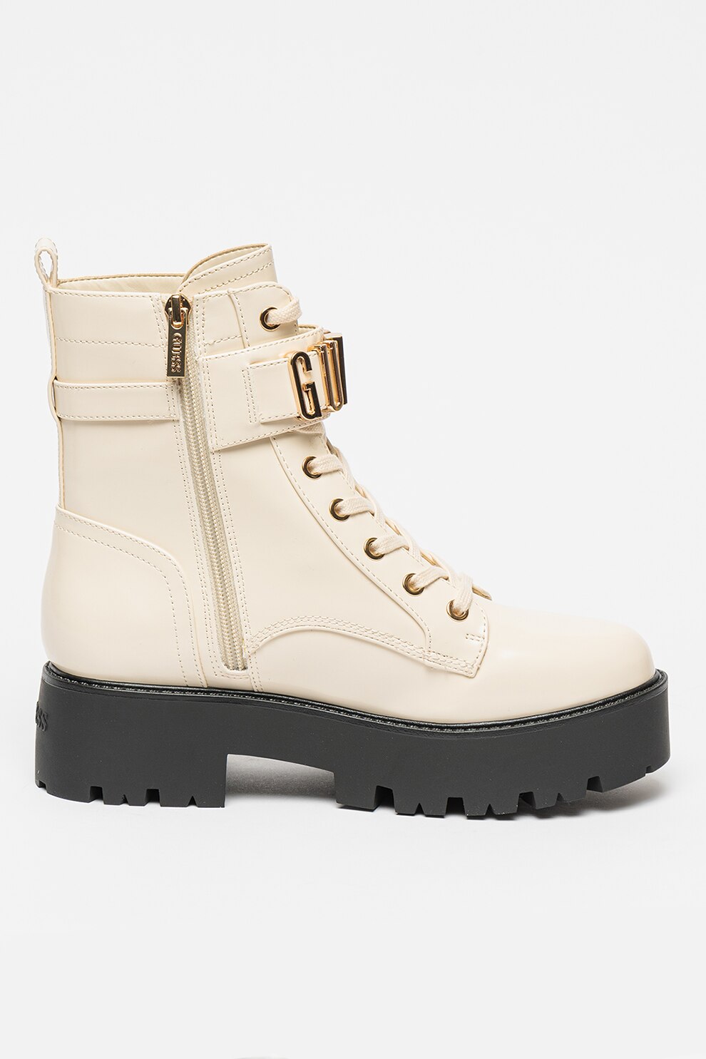 GUESS, Ghete de piele ecologica cu toc masiv, Crem, 38 - eMAG.ro