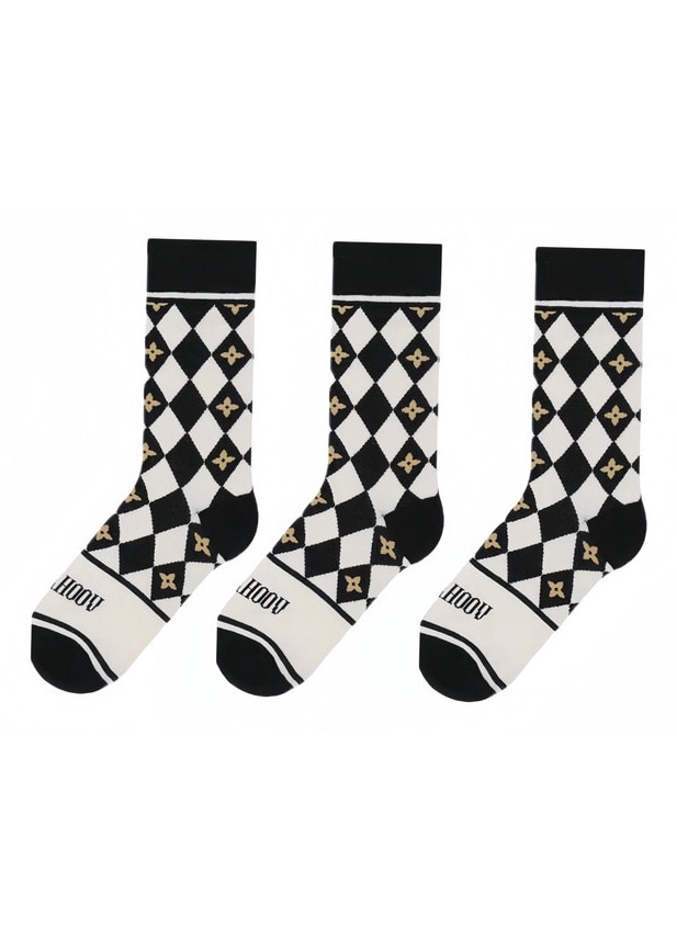 Set 3 perechi sosete dama, stil retro houndstooth, bumbac, 34-40 EU ...