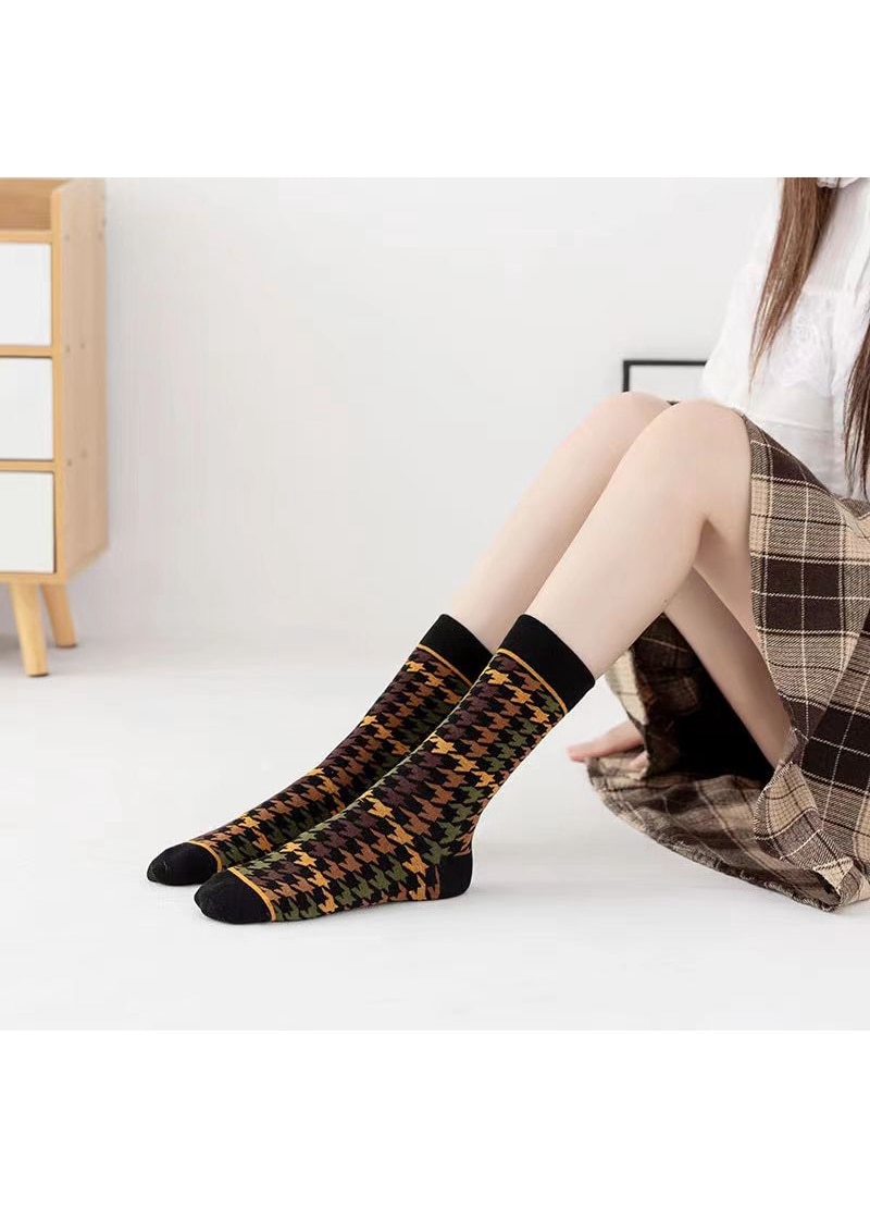 Set 3 perechi sosete dama, stil retro houndstooth, bumbac, 34-40 EU ...