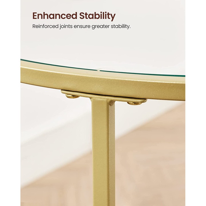 VASAGLE Masa rotunda, din sticla securizata cu cadru de otel, noptiera ...