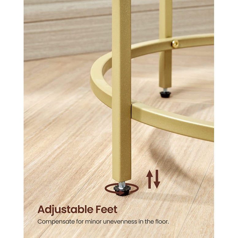 VASAGLE Masa rotunda, din sticla securizata cu cadru de otel, noptiera ...