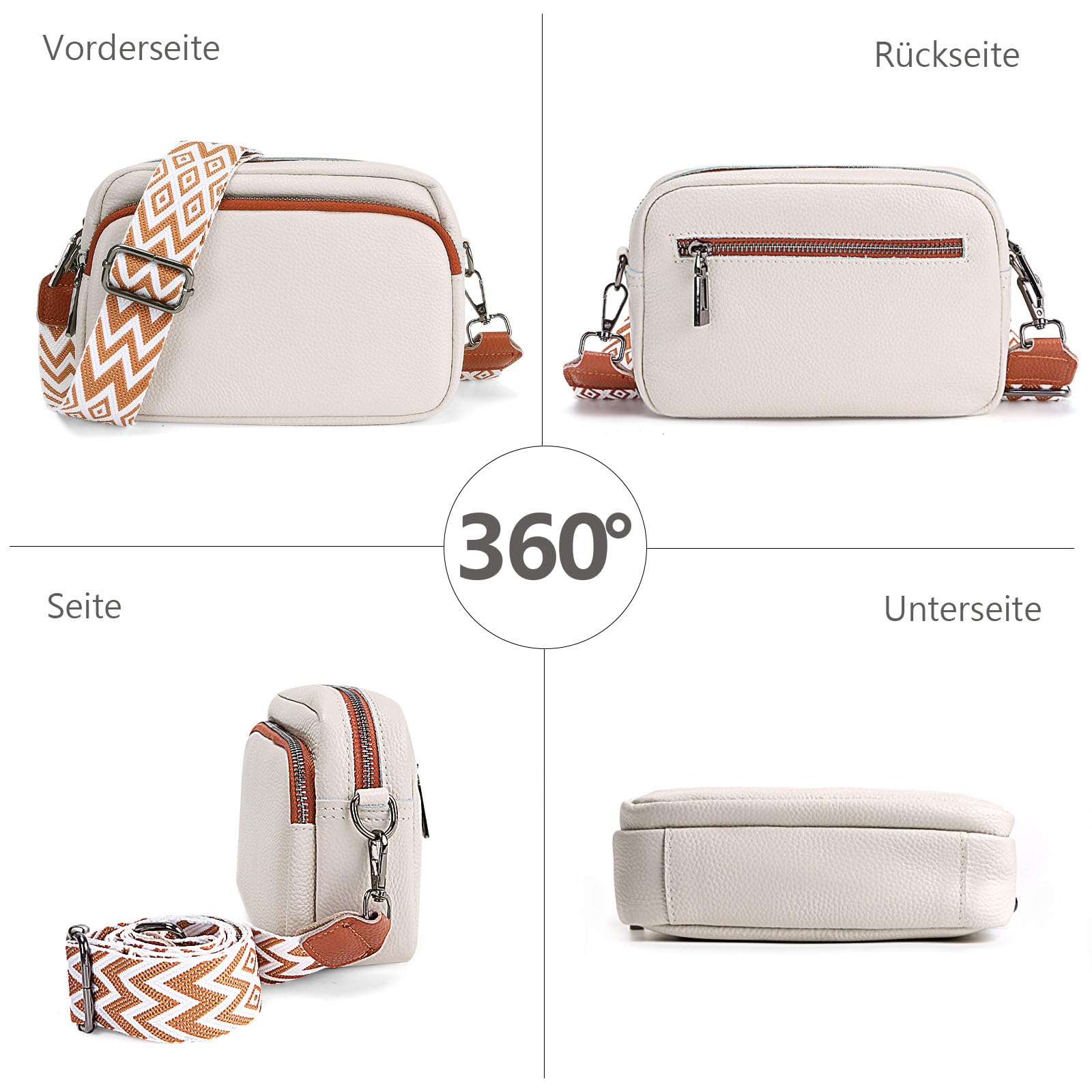 Geanta de umar dama, Piele naturala, Alb multicolor - eMAG.ro