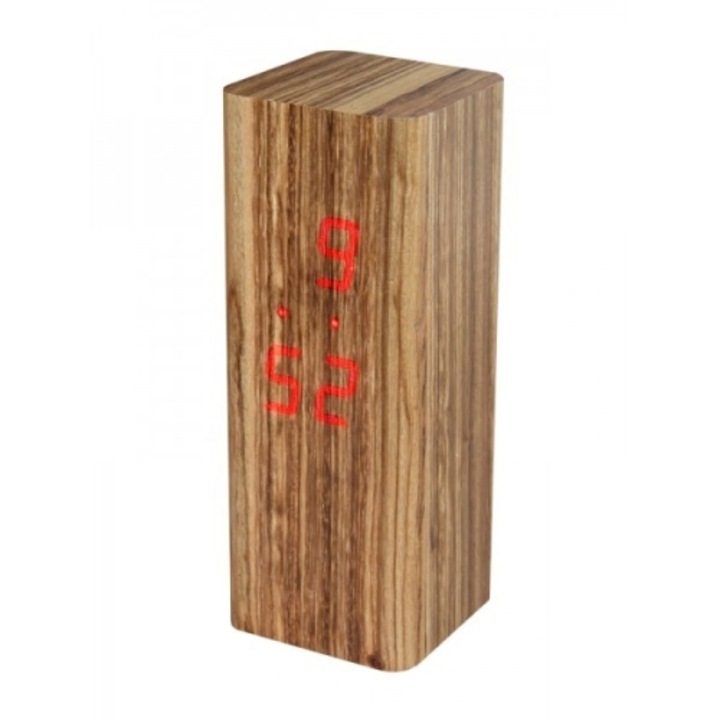 Ceas E-BODA Cozy Living, Alarma, Lemn natural, reducere automata a ...