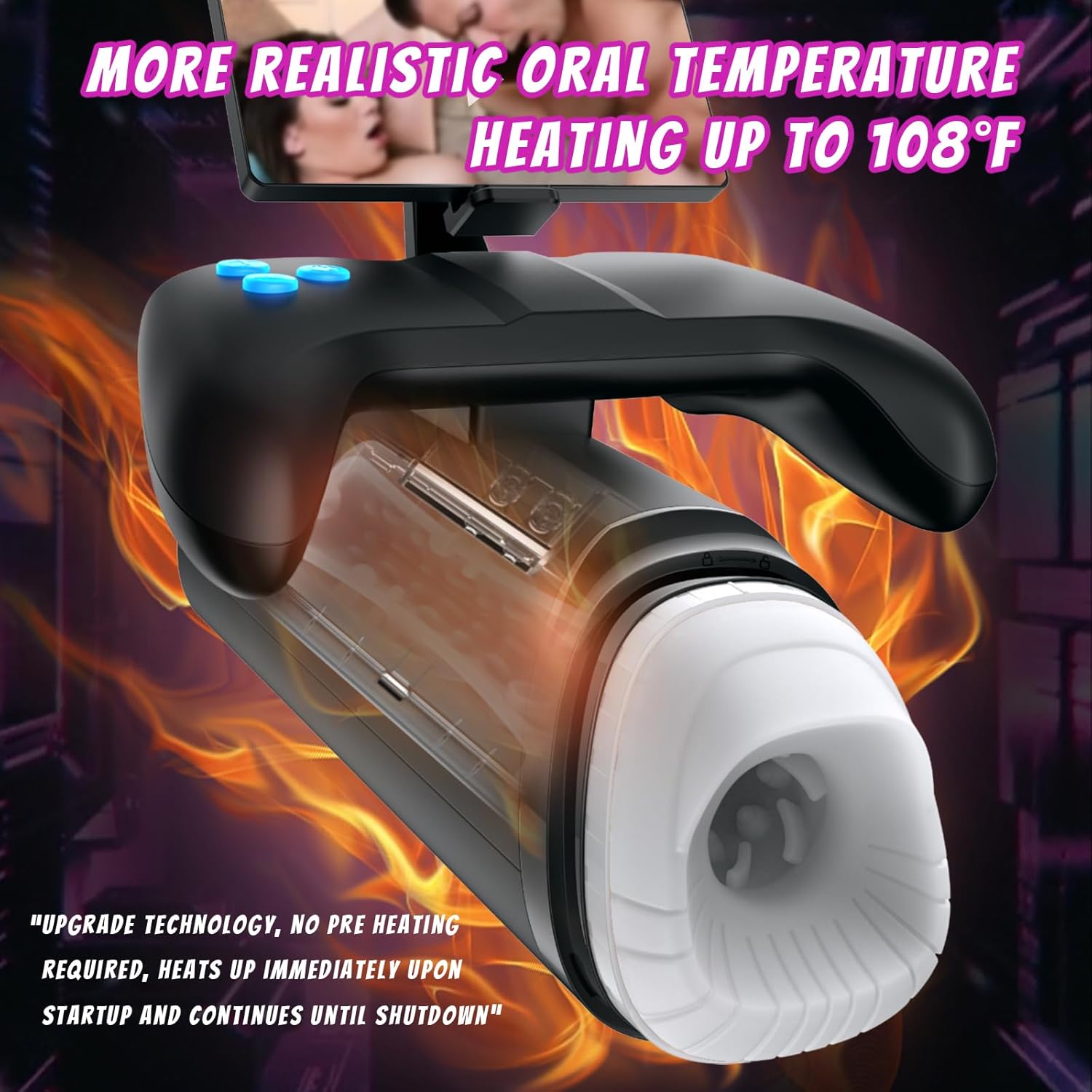 Aparat automat pentru masturbare masculina, Excitat®, 6 viteze, Incalzi, cu suport de telefon ...