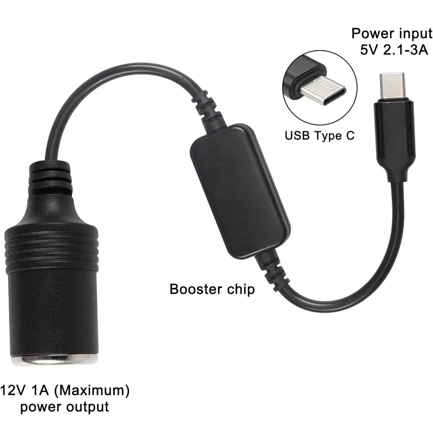 Cablu adaptor auto, Pili-Paradise, conversie USB C 5V la priza bricheta ...