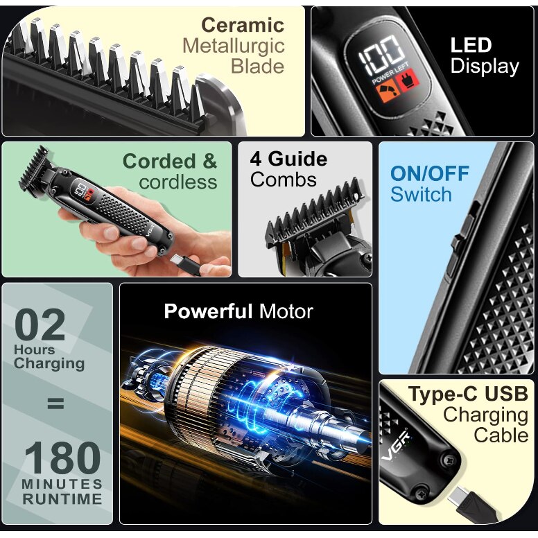 Masina de tuns profesionala VGR V 972 cu afisaj digital LED - eMAG.ro