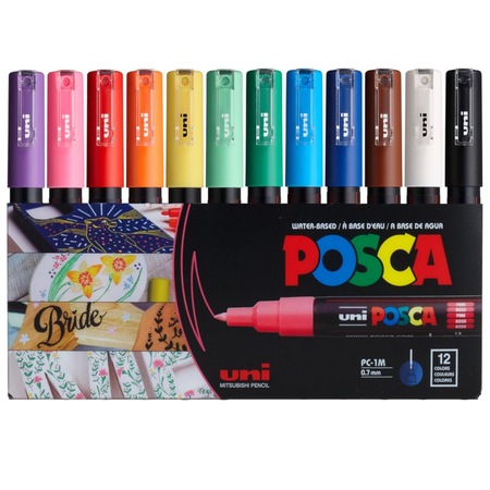 Комплект от 12 маркера, Posca, перманентни, на водна основа ...