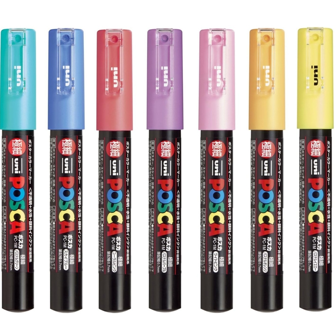 Set 7 markere, Posca, permanent, pe baza de apa, varf extra-fin 0.7mm ...