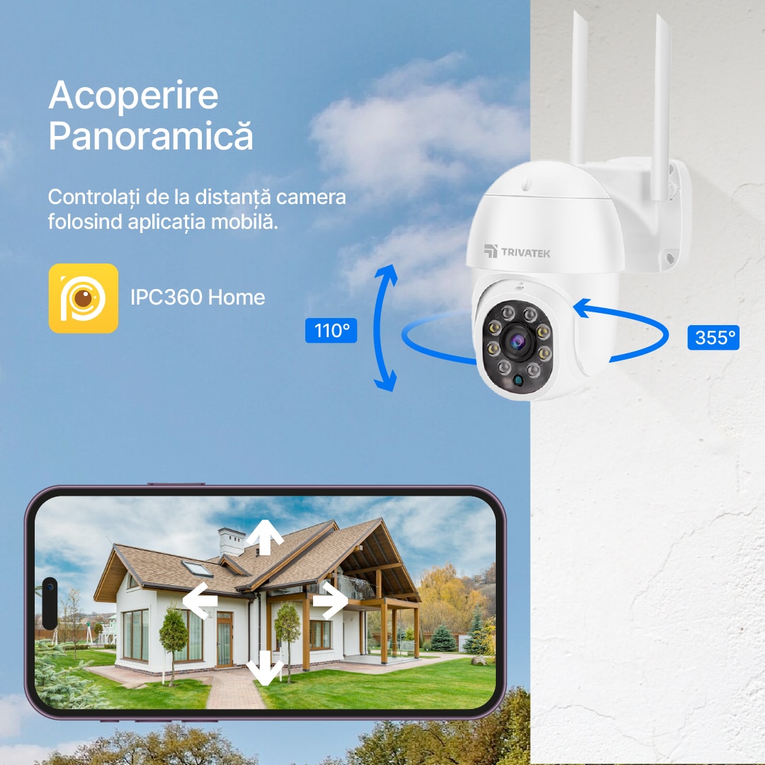 Camera de Supraveghere WIFI TRIVATEK™ IP9, 8MP, Exterior/Interior ...