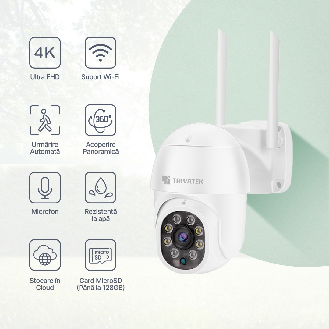 Camera de Supraveghere WIFI TRIVATEK™ IP9, 8MP, Exterior/Interior ...