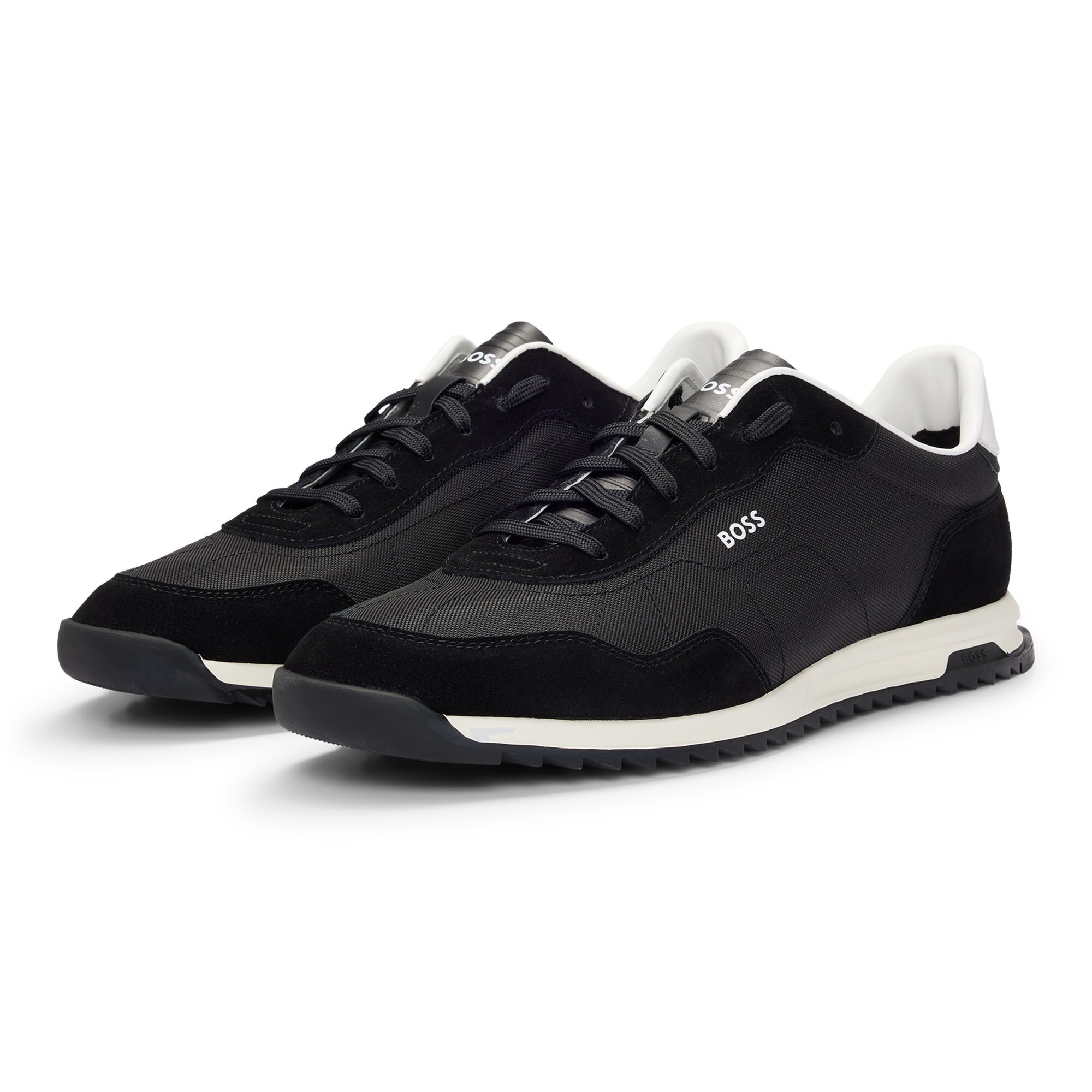 BOSS, Pantofi sport cu garnituri de piele intoarsa, Negru, 43 - eMAG.ro