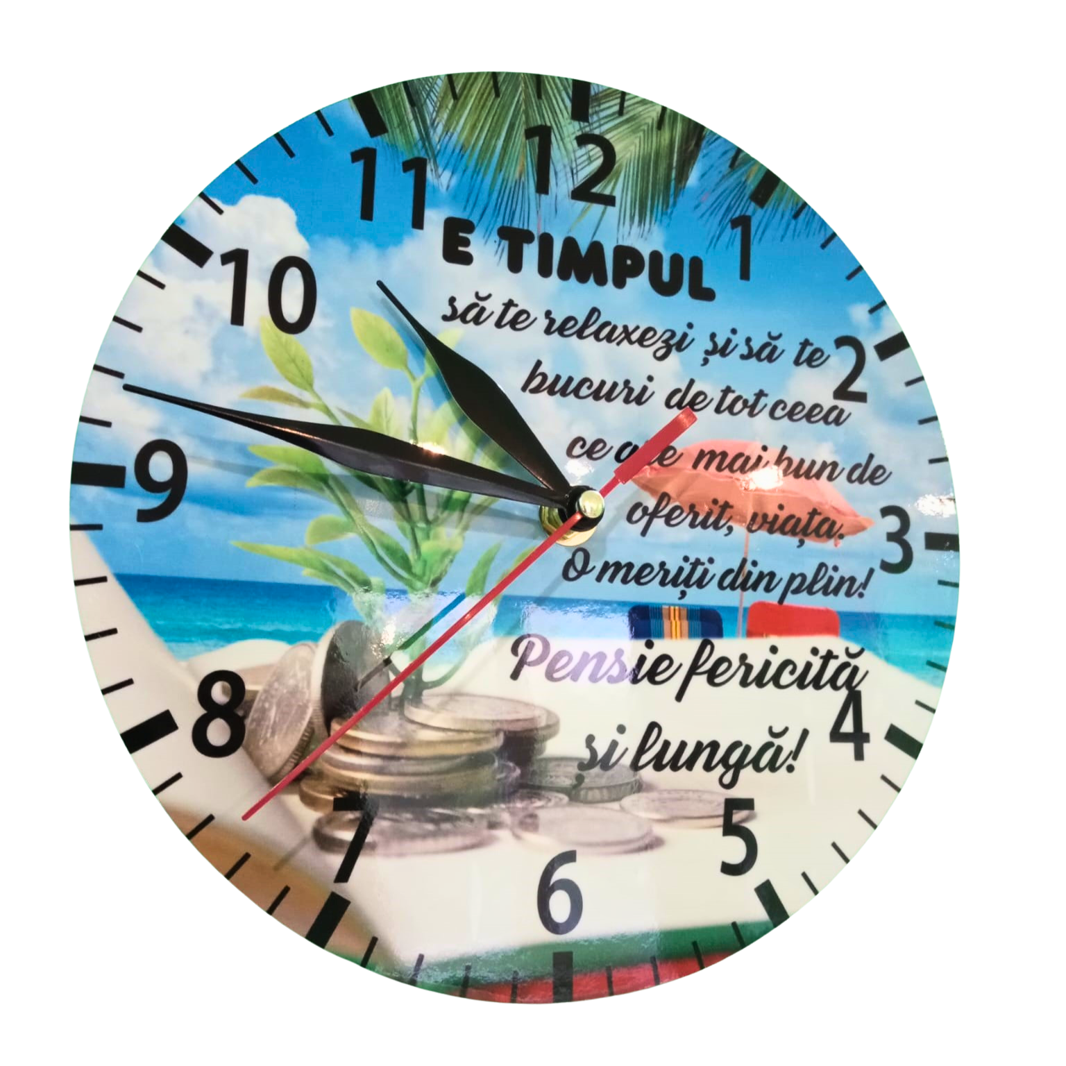 Ceas de perete, pentru pensionare, MDF, personalizat cu mesaj si ...