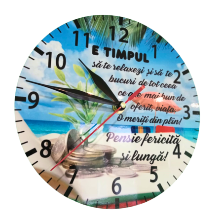 Ceas de perete, pentru pensionare, MDF, personalizat cu mesaj si ...