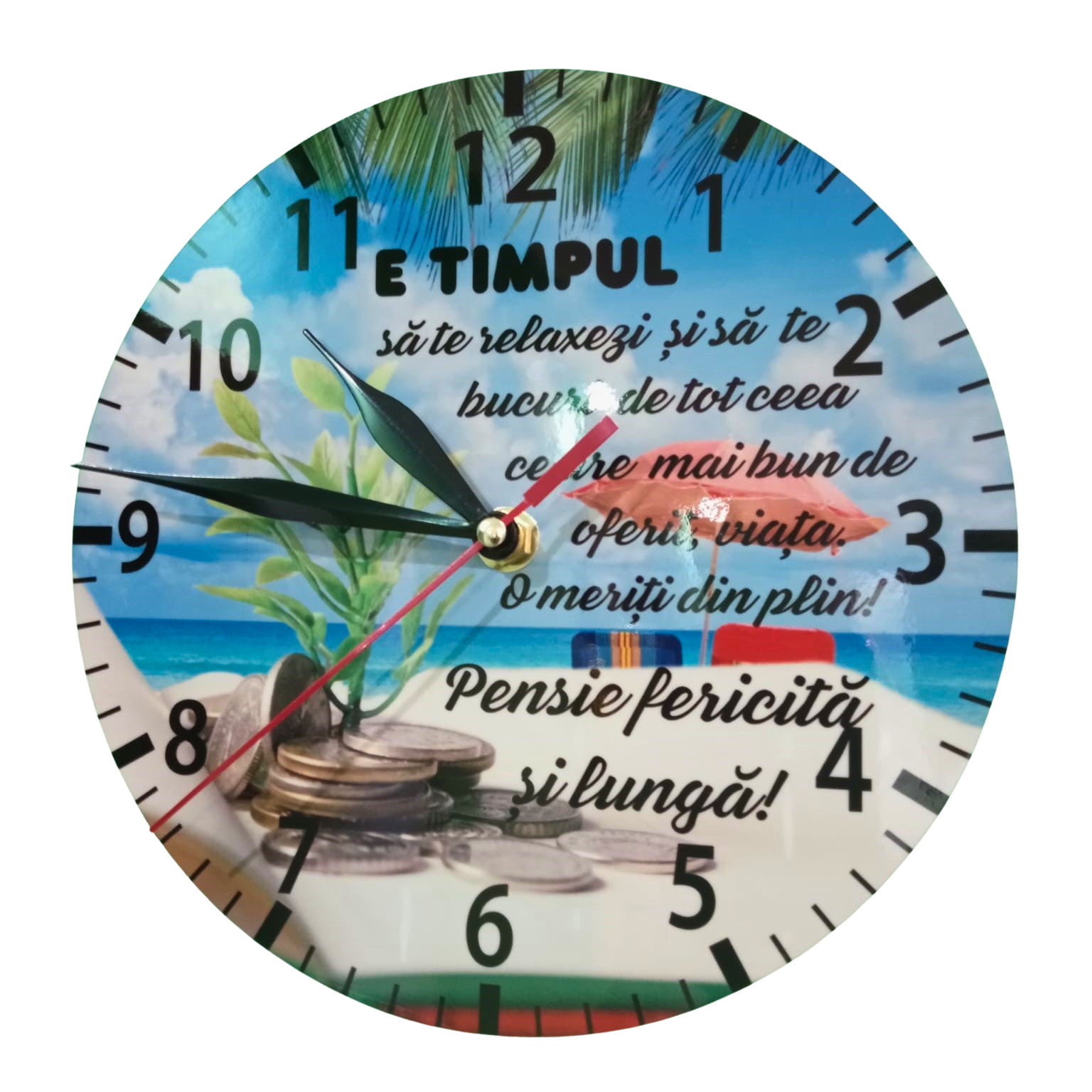 Ceas de perete, pentru pensionare, MDF, personalizat cu mesaj si ...