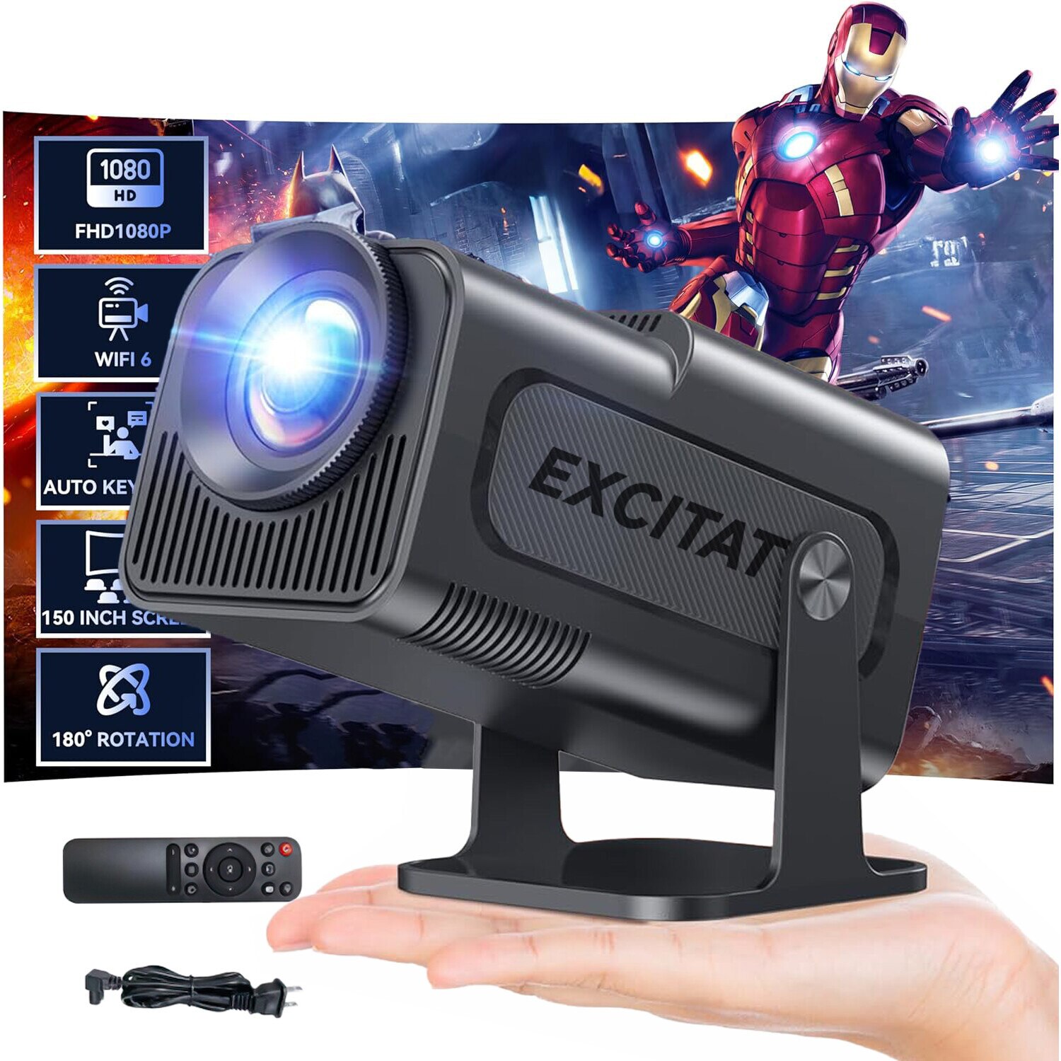 Videoproiector portabil HY320, EXCITAT, Full HD 1080P, suport 4k, WiFi ...
