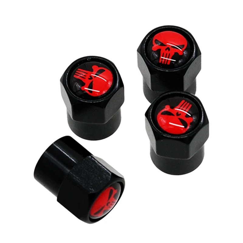 Set 4 Capacele Roti Hexagonale pentru Ventil Valva Skull Punisher, Rosu ...