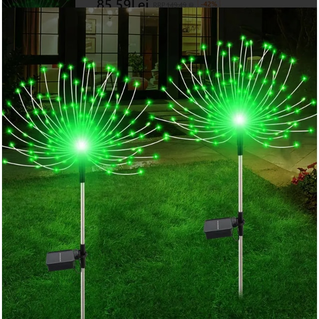 Lampi Solare Artificii 2buc/set pentru gradina 90cm led verde - eMAG.ro
