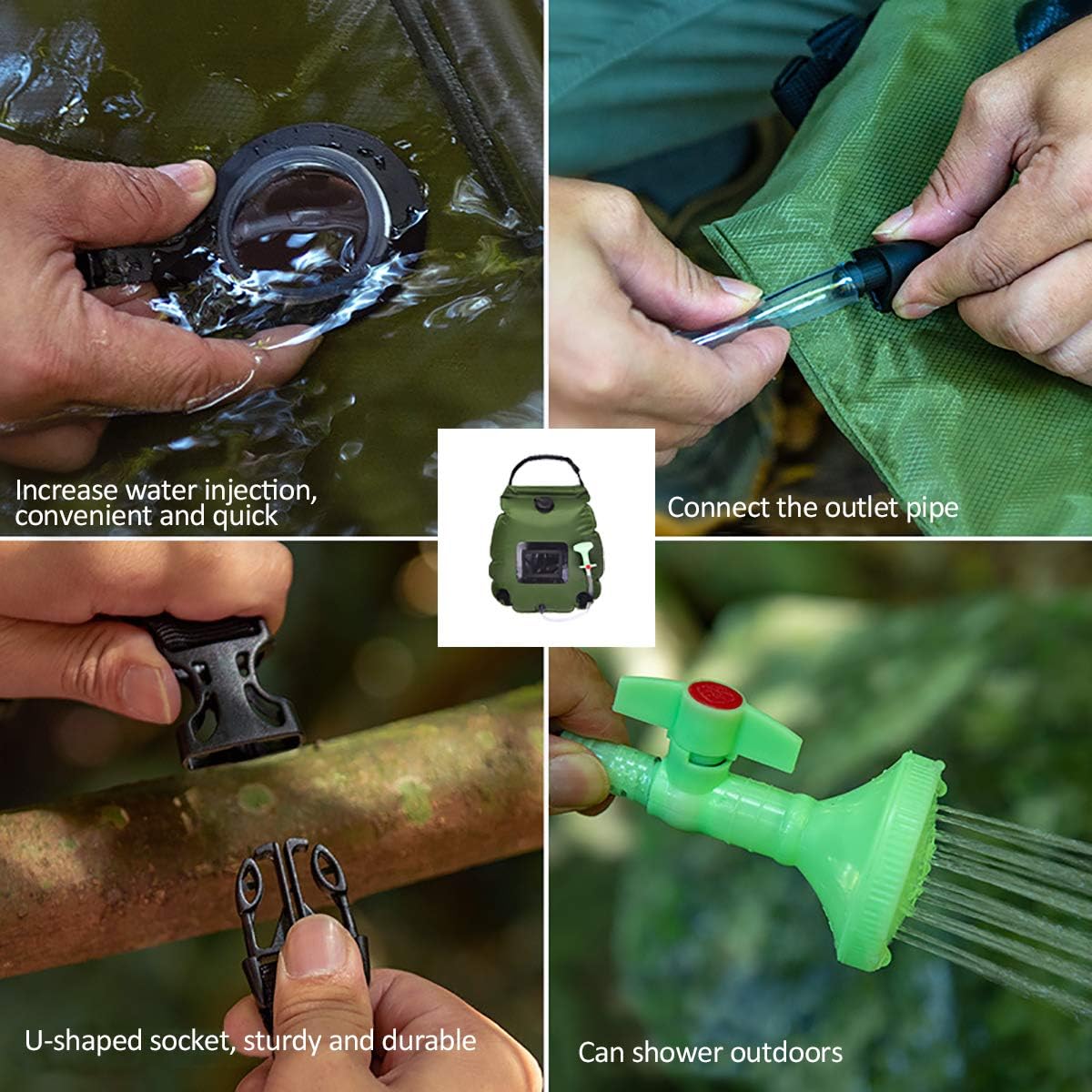 Geanta portabila de dus de camping, incalzire solara, 20L, verde ...