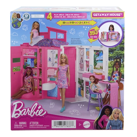 Set de joaca Barbie - Casa pliabila cu 4 zone, Getaway House - eMAG.ro