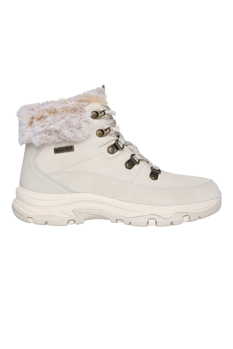 Skechers, Ghete impermeabile cu garnitura de blana sintetica, Crem, 36 ...