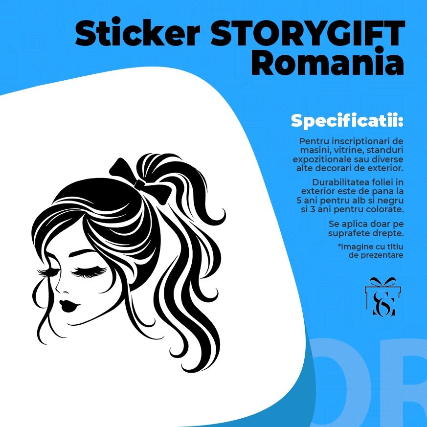 Sticker Exterior cu o fata frumoasa - par lung, Vinyl Negru, 30 cm ...