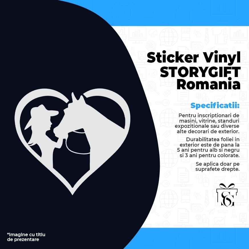 Sticker Exterior cu o inimioara pentru iubitoarele de cai, Vinyl Alb ...