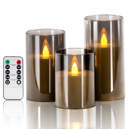 Set de 3, Lumanari fara flacara LED cu temporizator, din acril, operate ...