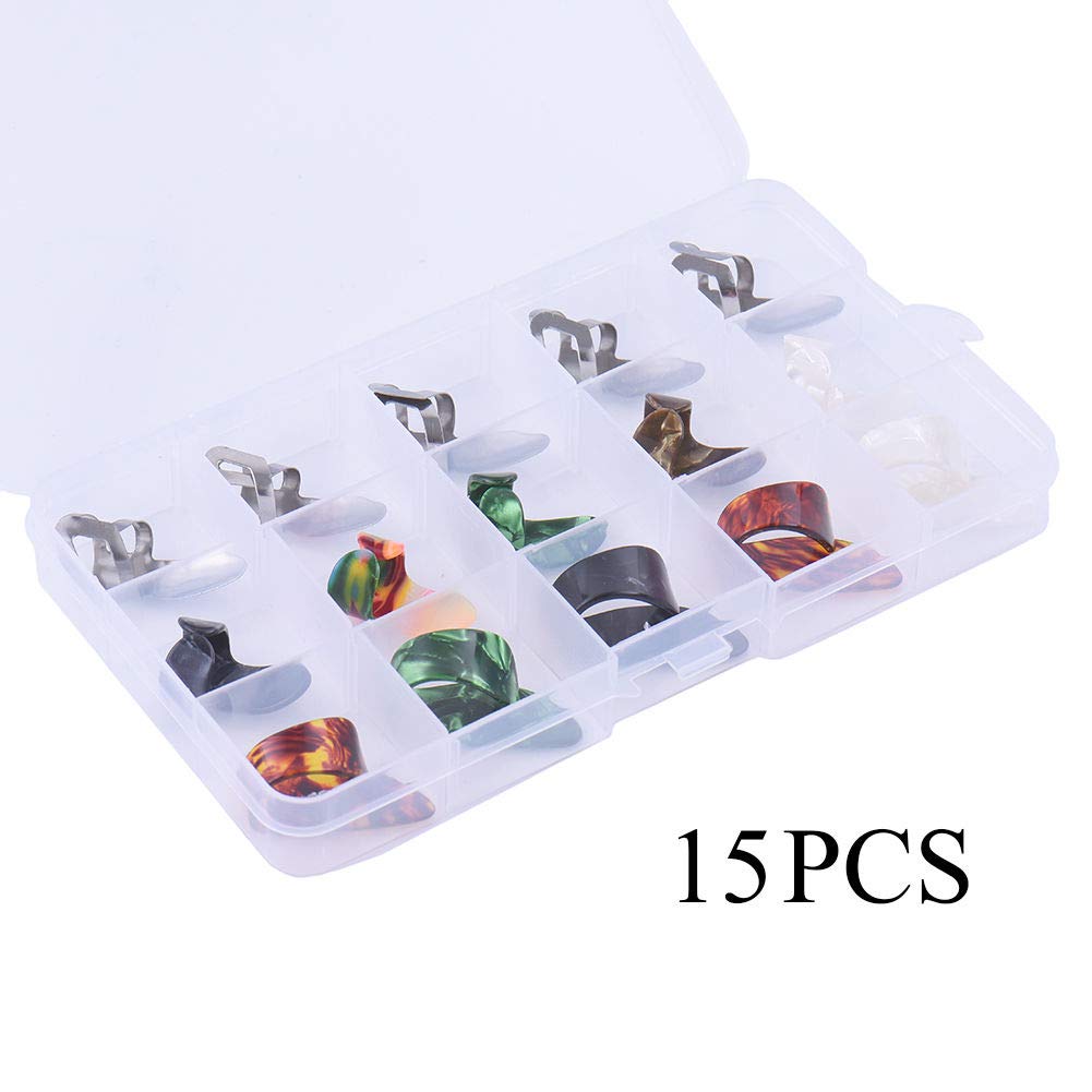Set 15 pene degetar pentru chitara, Nybgyy, Metal celuloid, multicolor ...