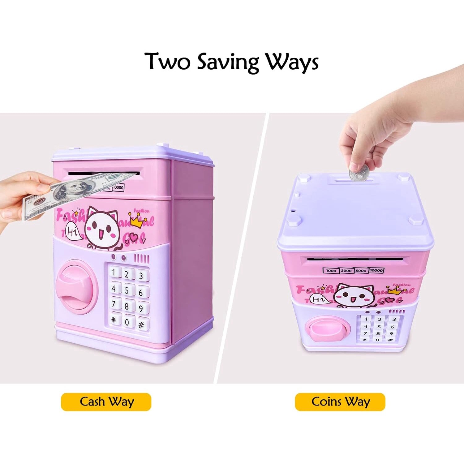 Pusculita ATM tip jucarie seif pentru copii, Excitat®, Cu lumina si ...