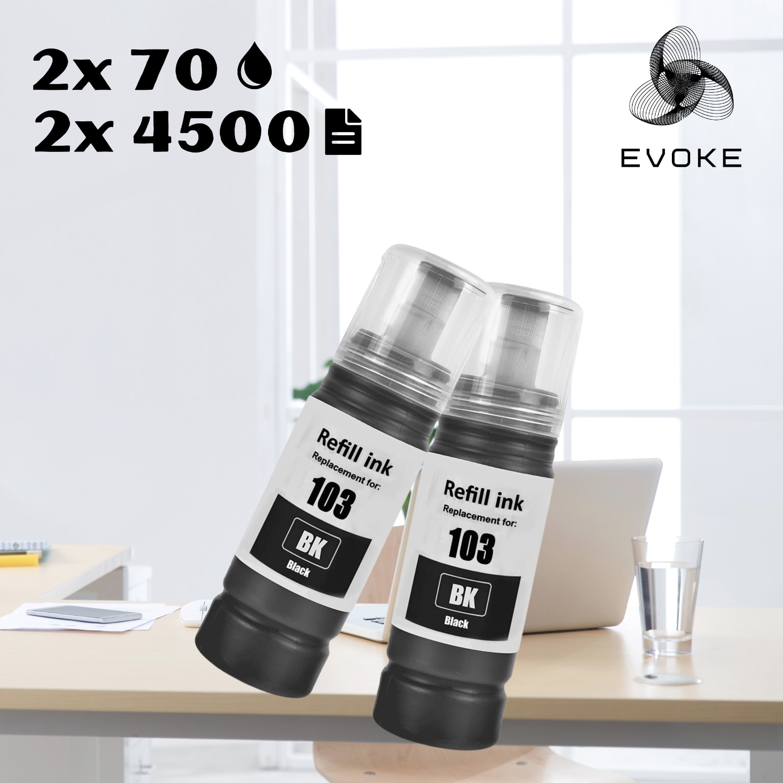 Set 5 Flacoane cerneala imprimanta Epson 103 CMYK, 140 ml negru, 70 ml ...