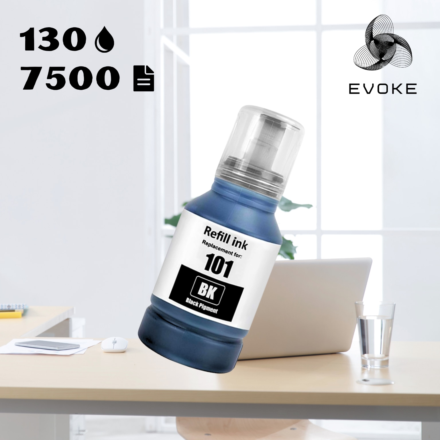 Комплект от 4 бутилки с мастило за принтер Epson 101 CMYK, 130 ml черни ...