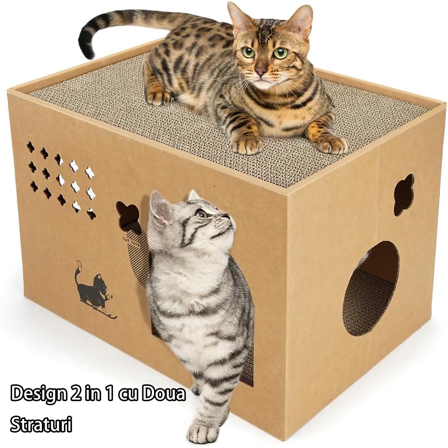 Casa de Pisici din Carton, BYONDSELF®, Cu Catnip, Aduceti Doua Stalpi ...