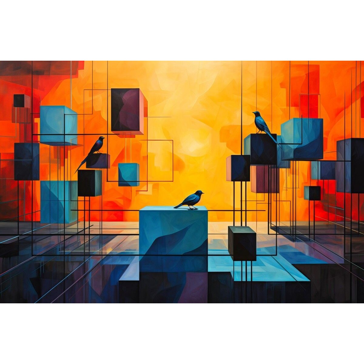 Absztrakt geometriai festmény, városgeometria, MDF, 60x45 cm - eMAG.hu
