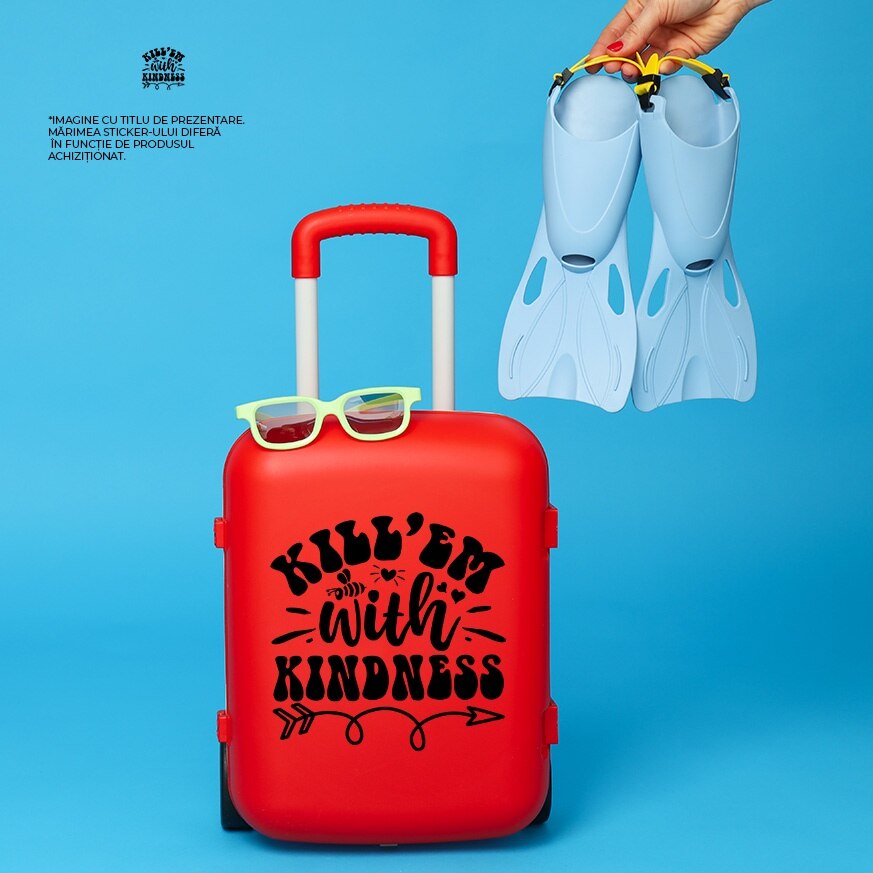 Външен стикер с пчела и сърца с текст "Uc*de-i cu bunatate", черен винил, 70 см - eMAG.bg