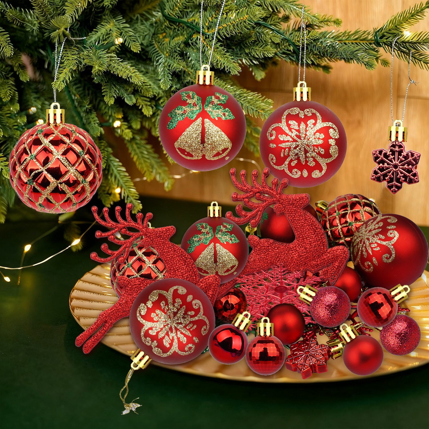 Set globuri brad Craciun SDLOGAL, 40 Pieses Ornamente de Craciun Xmas ...