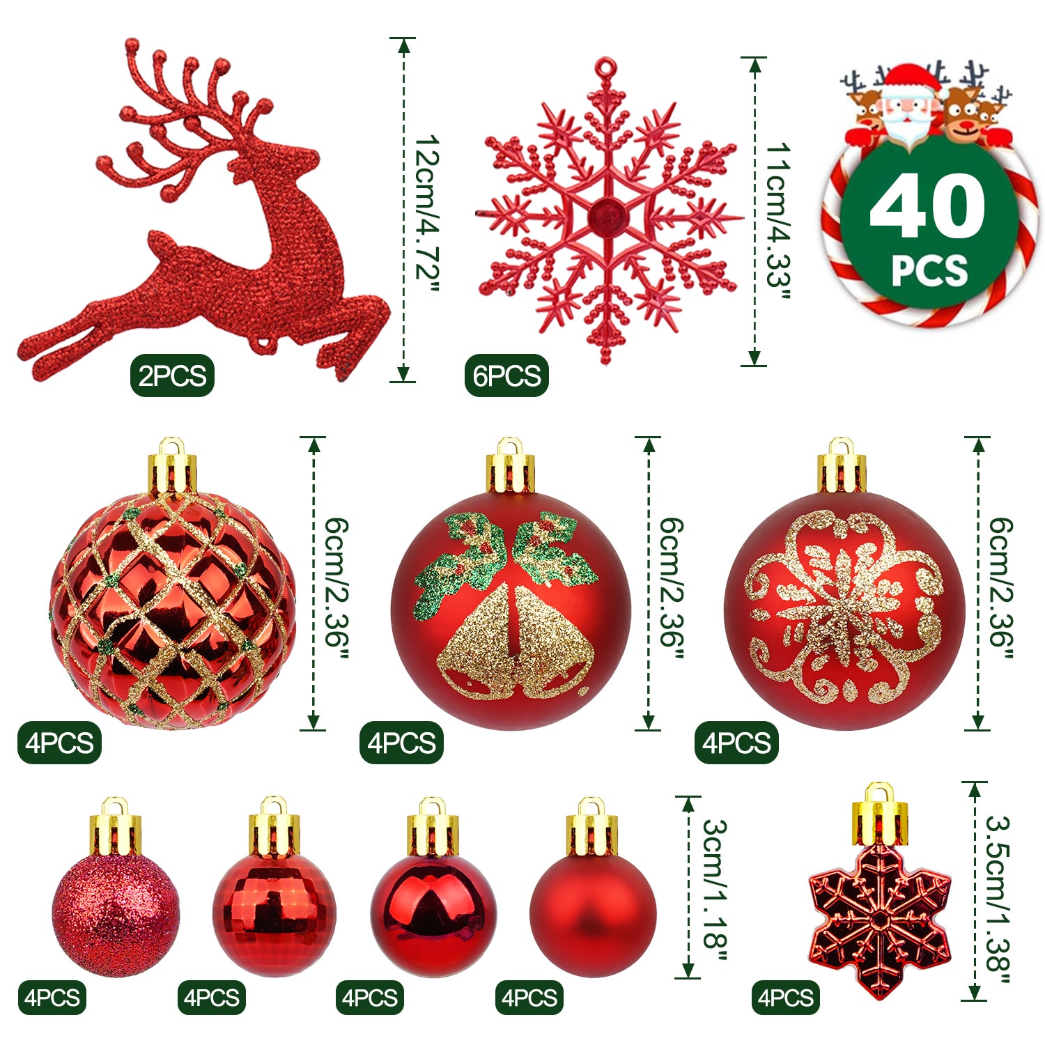 Set globuri brad Craciun SDLOGAL, 40 Pieses Ornamente de Craciun Xmas ...