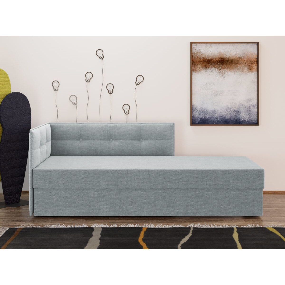 Pat o persoana Story, extensibil, tapitat stofa, 187 x 86 x 83 cm, Gri ...