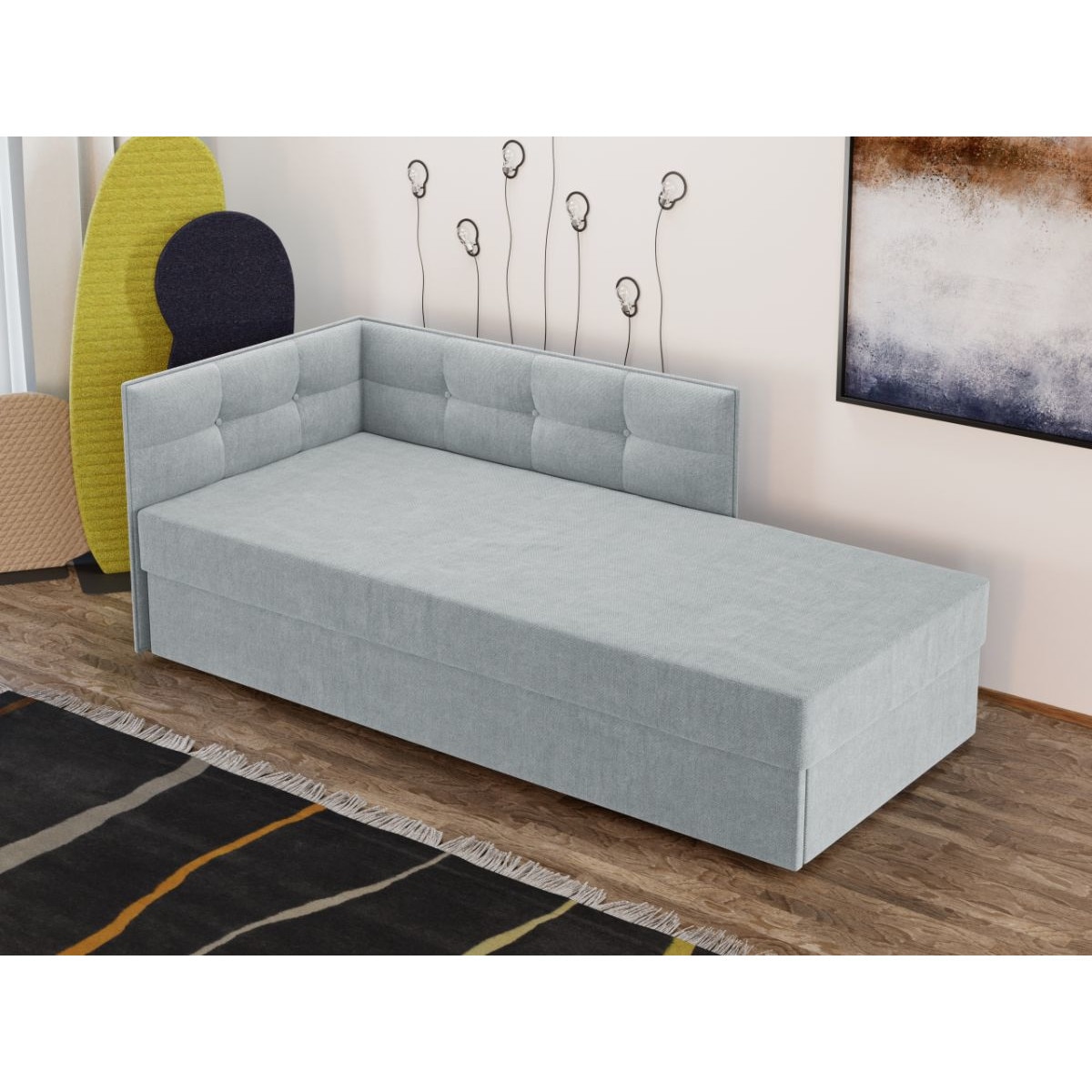 Pat o persoana Story, extensibil, tapitat stofa, 187 x 86 x 83 cm, Gri ...