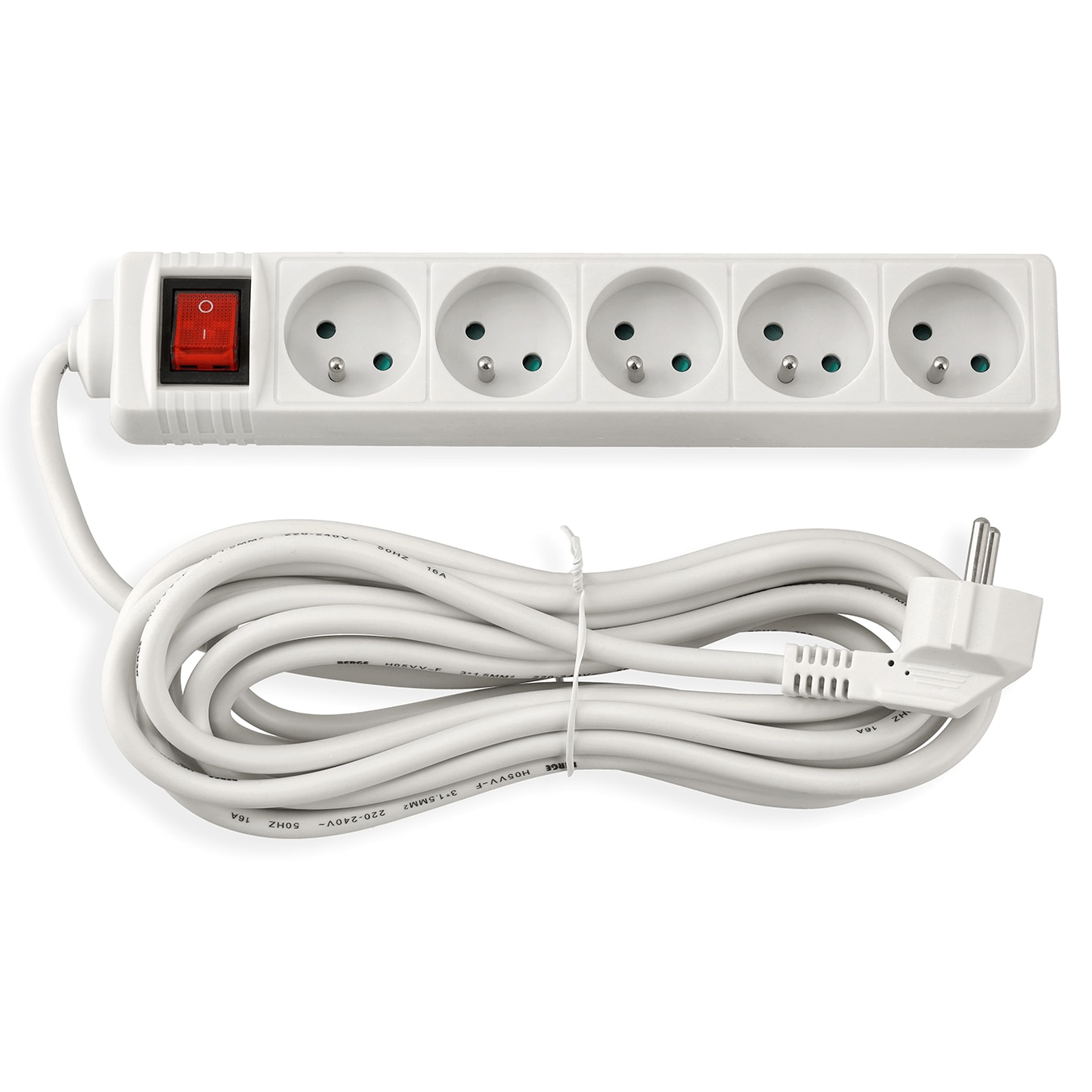 Extensie cu intrerupator 5m, 5 x priza 230V, alb - eMAG.ro